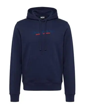 DIESEL® Cotton French Terry Hoodie With Logo Print - Navy