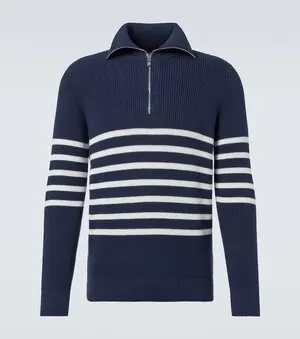 Brunello Cucinelli Striped Cotton Half-zip Sweater - Blue