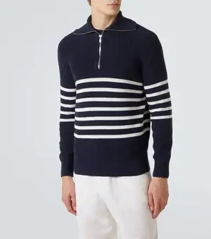 Brunello Cucinelli Striped Cotton Half-zip Sweater