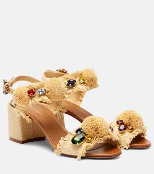 Dolce & Gabbana Embellished Raffia Sandals - Beige