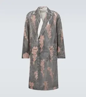 Dries Van Noten Printed Double-breasted Cotton Coat - Grey