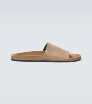 THE ROW Hugh Suede Slides - Brown