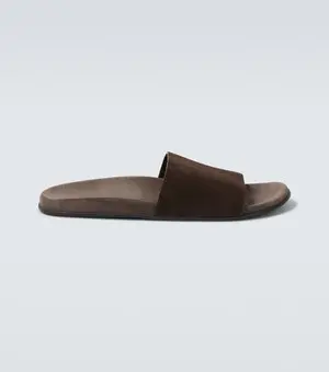 THE ROW Hugh Suede Slides - Brown