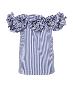 Carolina Herrera Floral-appliqué Striped Cotton Top - Blue