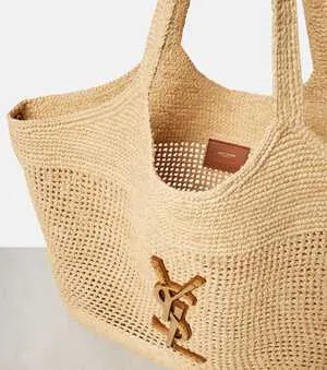 Saint Laurent Icare Crochet Raffia Shopper - Beige