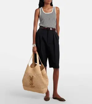 Saint Laurent Icare Crochet Raffia Shopper - Beige