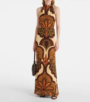 Johanna Ortiz Halterneck Printed Silk Maxi Dress