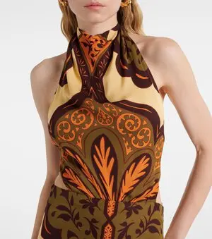 Johanna Ortiz Halterneck Printed Silk Maxi Dress