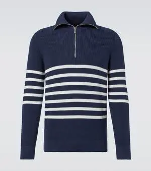 Brunello Cucinelli Striped Half-zip Cotton Sweater