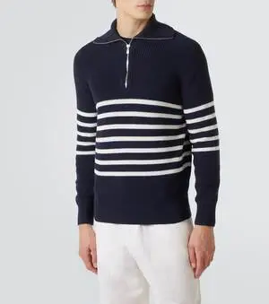Brunello Cucinelli Striped Half-zip Cotton Sweater