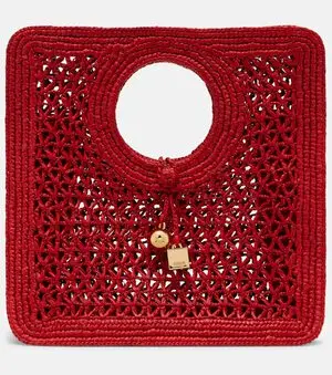 Jacquemus Spiaggia Small Raffia Top Handle Bag - Red