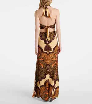 Johanna Ortiz Halterneck Printed Maxi Dress