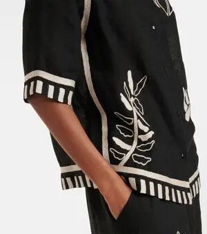 ERES Crab Embroidered Linen Shirt - Black