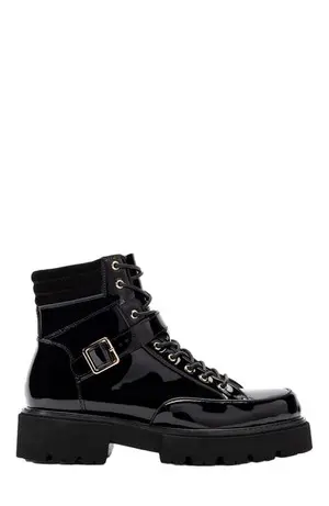 MARC NOLAN Ms. Atlas Leather Strap Boots - Black Patent