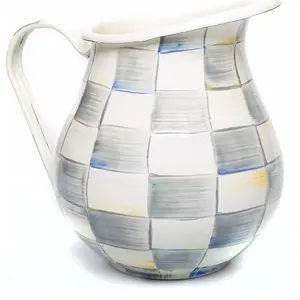 MACKENZIE-CHILDS Sterling Check Enameled Steel 3-quart Pitcher - Grey/ White