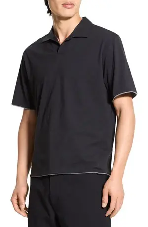 Theory Layered Pima Cotton Polo - Black/ Carbon