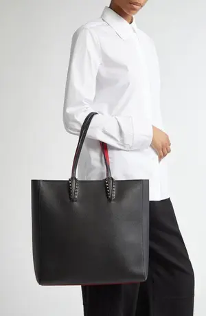 CHRISTIAN LOUBOUTIN Cabata Soft Calfskin Leather Tote Bag - Black/ Gunmetal