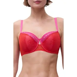 Chantelle Mixed Media Underwire Demi Bra Flame Red/fuschia Purple