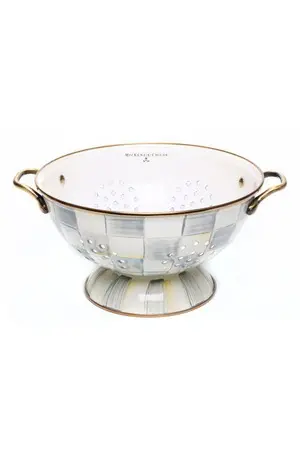 MACKENZIE-CHILDS Sterling Check Enameled Steel Colander - Grey/ White