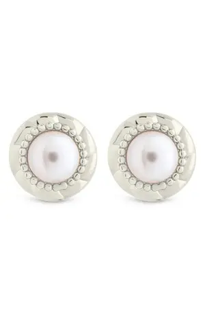 Sterling Forever Eudora Pearl Stud Earrings - Silver
