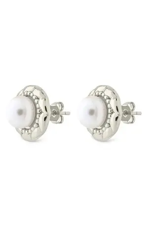 Sterling Forever Eudora Pearl Stud Earrings - Silver