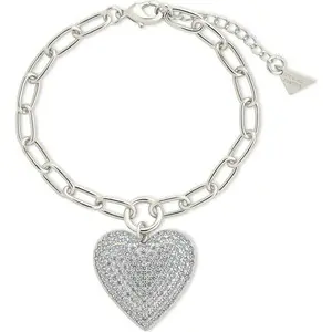 Sterling Forever Heart Charm Chain Bracelet - Silver