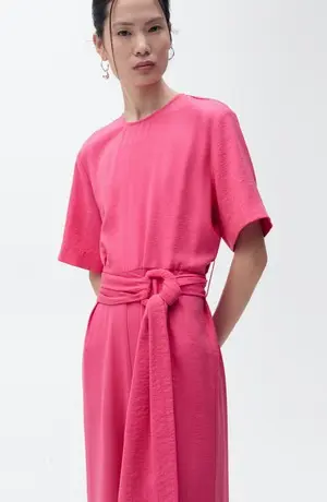 Mango Belted Wide Leg Jumpsuit - Fuchsia