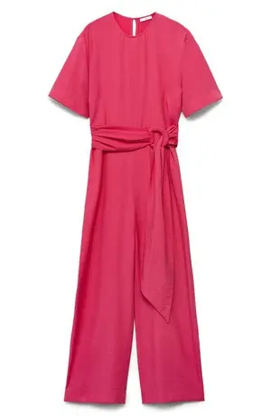 Mango Belted Wide Leg Jumpsuit - Fuchsia