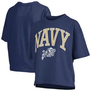 PRESSBOX Midshipmen Nelson Arch Over Logo Oversized Slub T-shirt - Navy