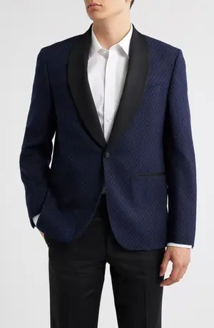 JACK VICTOR Ethan Diamond Jacquard Wool Dinner Jacket - Navy