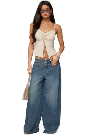 EDIKTED Landon Drawstring Split Front Camisole - Stone