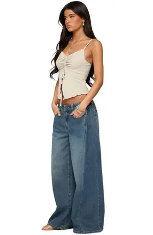 EDIKTED Landon Drawstring Split Front Camisole - Stone
