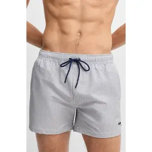 BOSS Striped Seersucker Swim Trunks - Navy