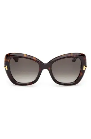 TOM FORD 55mm Butterfly Sunglasses - Havana Beveled/ Smoke