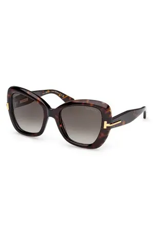 TOM FORD 55mm Butterfly Sunglasses - Havana Beveled/ Smoke