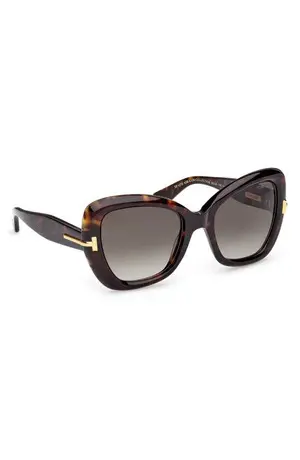 TOM FORD 55mm Butterfly Sunglasses - Havana Beveled/ Smoke