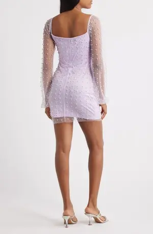JUMP APPAREL Beaded Rhinestone Long Sleeve Minidress