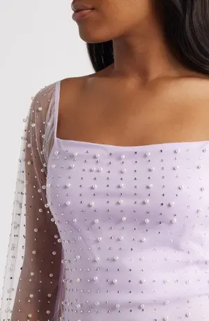 JUMP APPAREL Beaded Rhinestone Long Sleeve Minidress