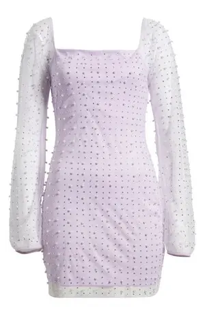 JUMP APPAREL Beaded Rhinestone Long Sleeve Minidress