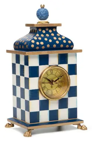 MACKENZIE-CHILDS Sterling Check Wood Desk Clock - Blue/ White