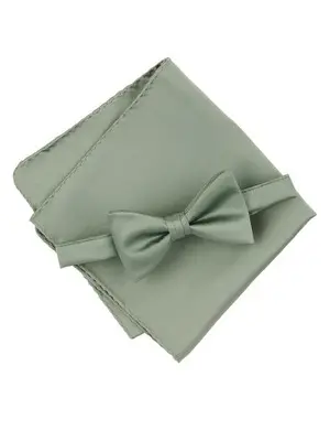 BROOKLYN BRIGADE Solid Satin Pre-tied Bow Tie - Sage