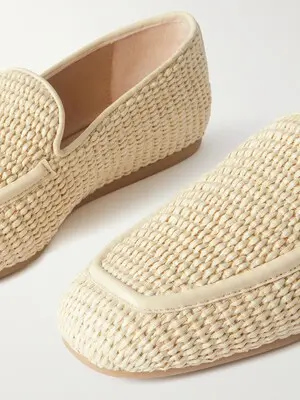 STUART WEITZMAN Lee Leather-trimmed Raffia Loafers - Neutrals