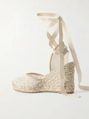 STUART WEITZMAN Marguerita Leather And Crocheted Wedge Espadrilles