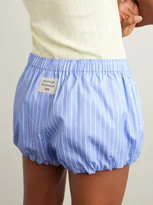 Acne Studios Gathered Striped Cotton-poplin Shorts - Blue