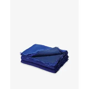 MAISON DE VACANCES Crumpled Washed Linen Throw 140cm X 250cm - Cobalt Blue