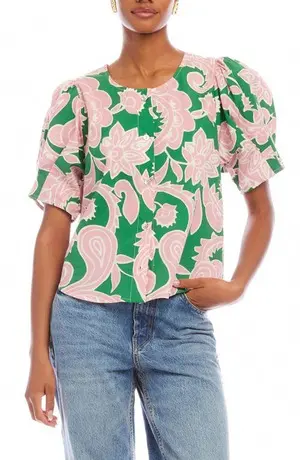 Fifteen Twenty Button-front Puff Sleeve Shirt