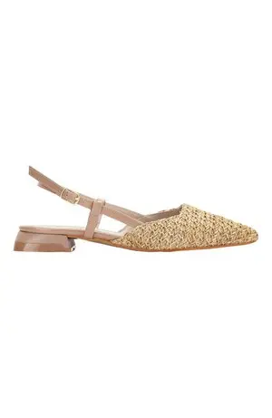 PROLOGUE SHOES Riley Woven Slingback Flats - Beige Faux Leather