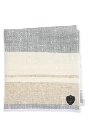 CLIFTON WILSON Stripe Linen Pocket Square Tan