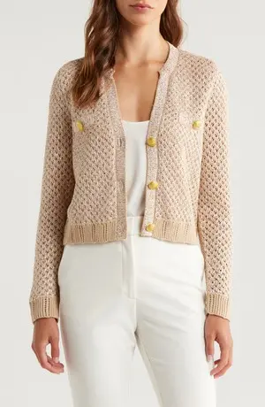 L'Agence Blanca Sequin Crop Cardigan - Natural Multi/ Gold