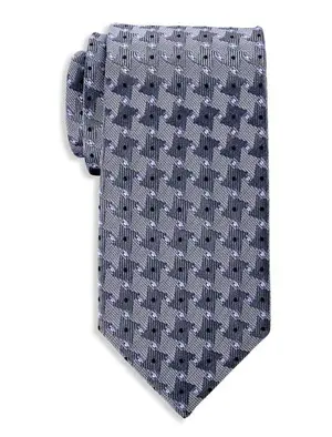 OAK HILL PREMIUM BY DXL Geometric Pattern Silk Neck Tie - Grey